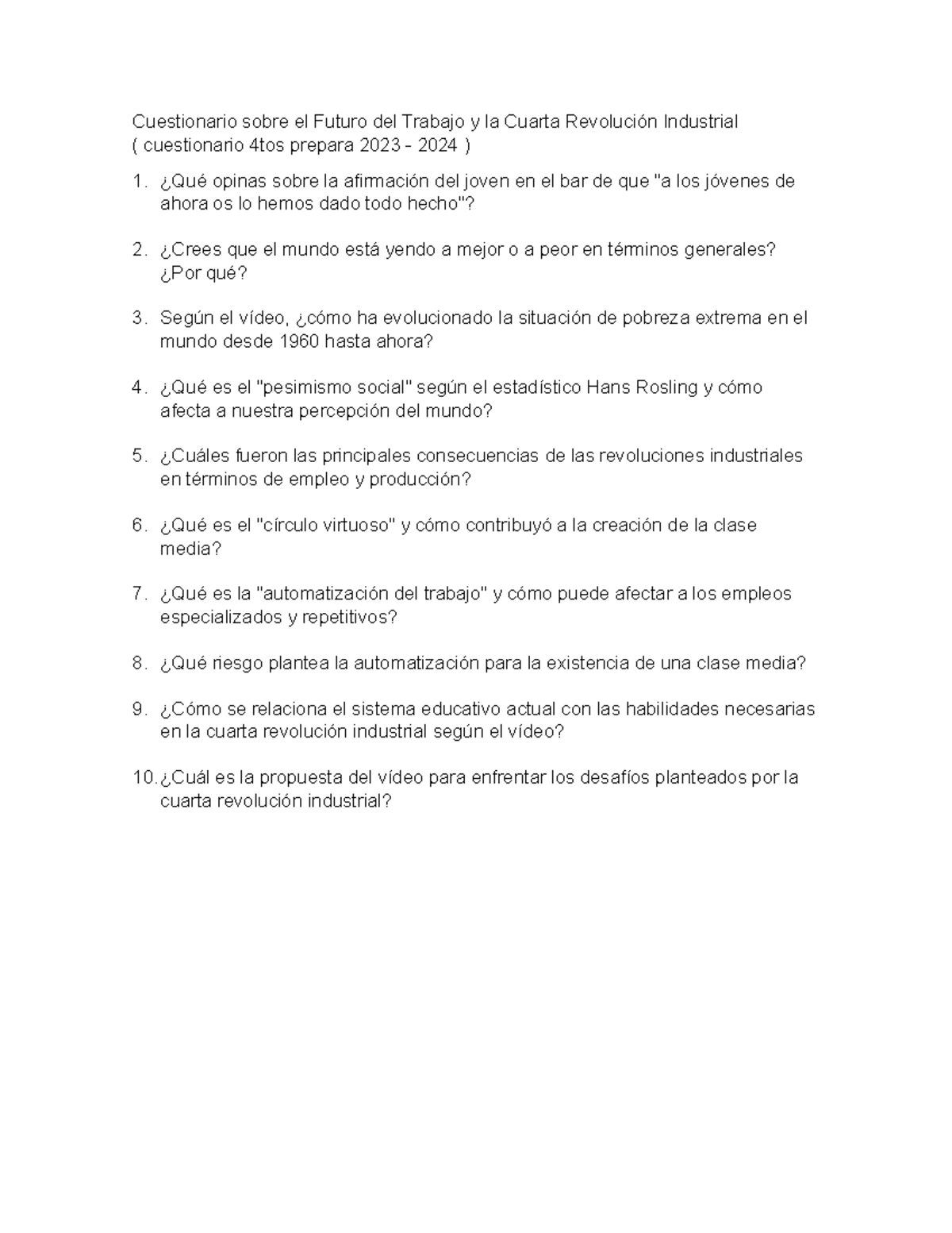 Cuestionario sobre el Futuro del Trabajo y la Cuarta Revolución ...