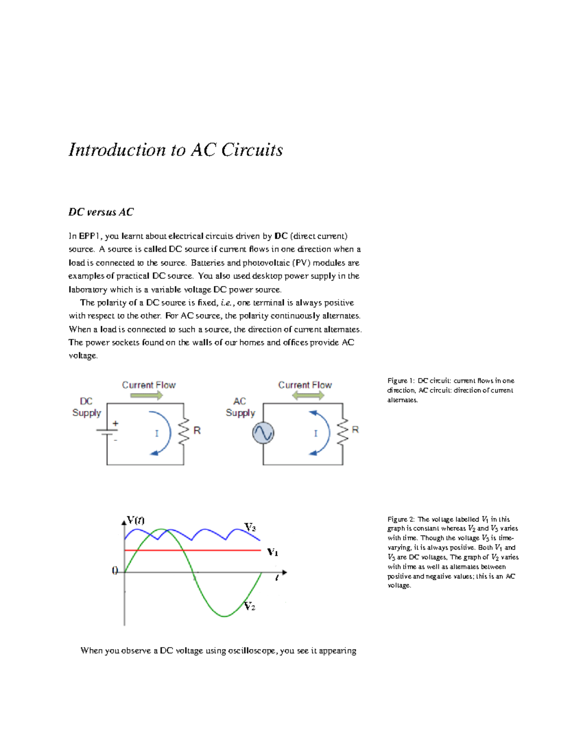 EE2111A-Reading Materials-AY2324 - Introduction to AC Circuits DC versus AC In EPP1, you learnt ...