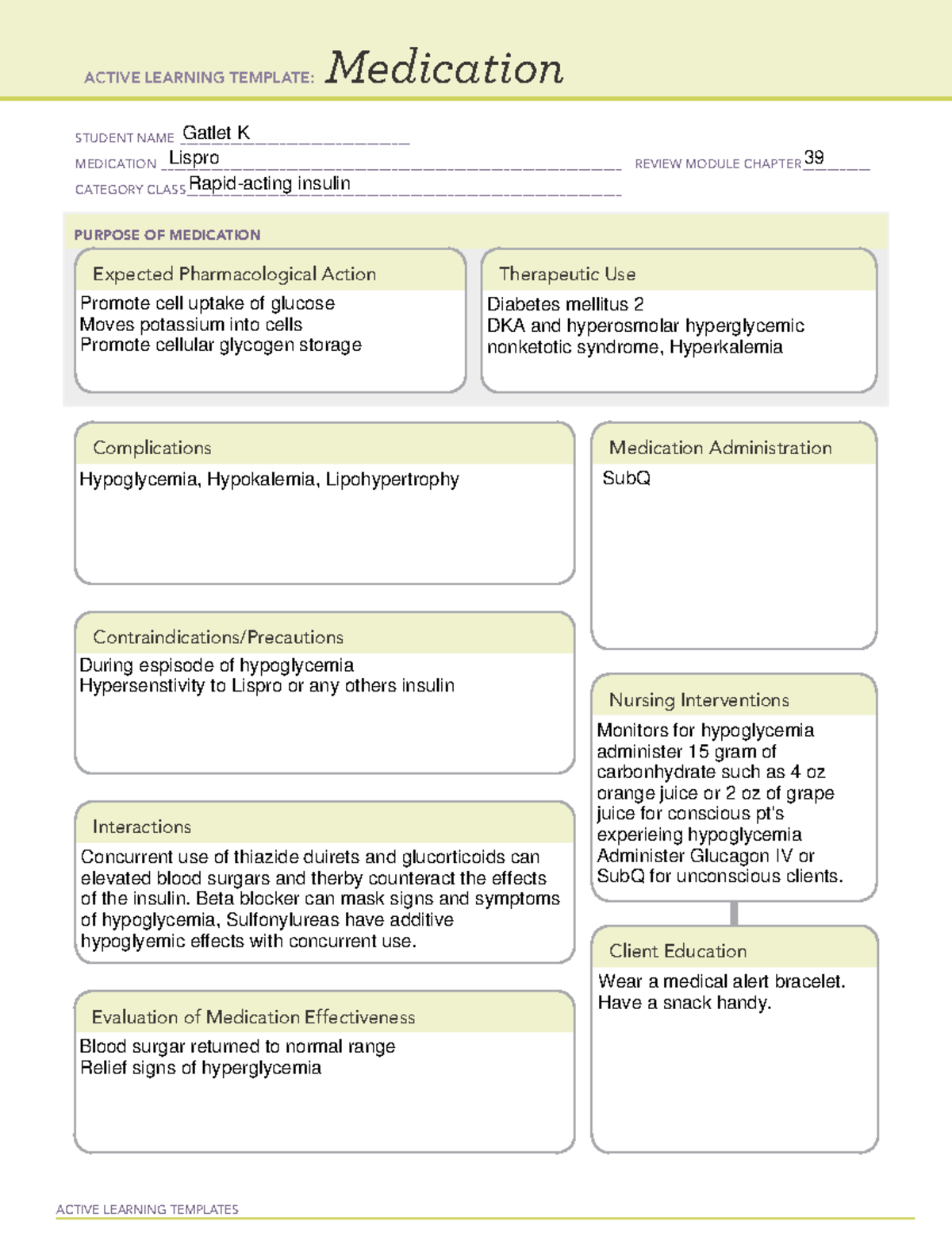 Lispro 2 - Diabetes medications - ACTIVE LEARNING TEMPLATES Medication ...