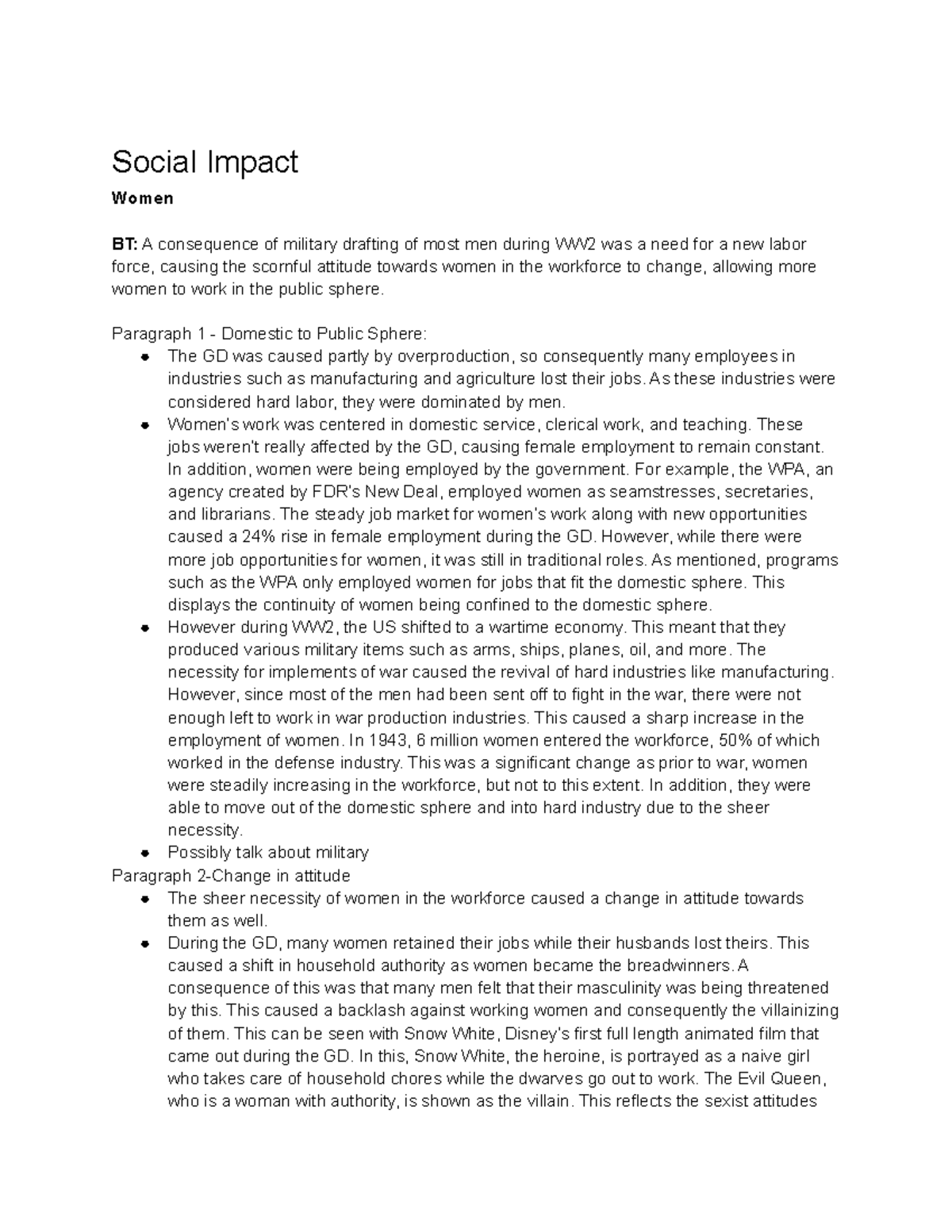Paper 3 WW2 - Social Impact Women BT: A consequence of military ...