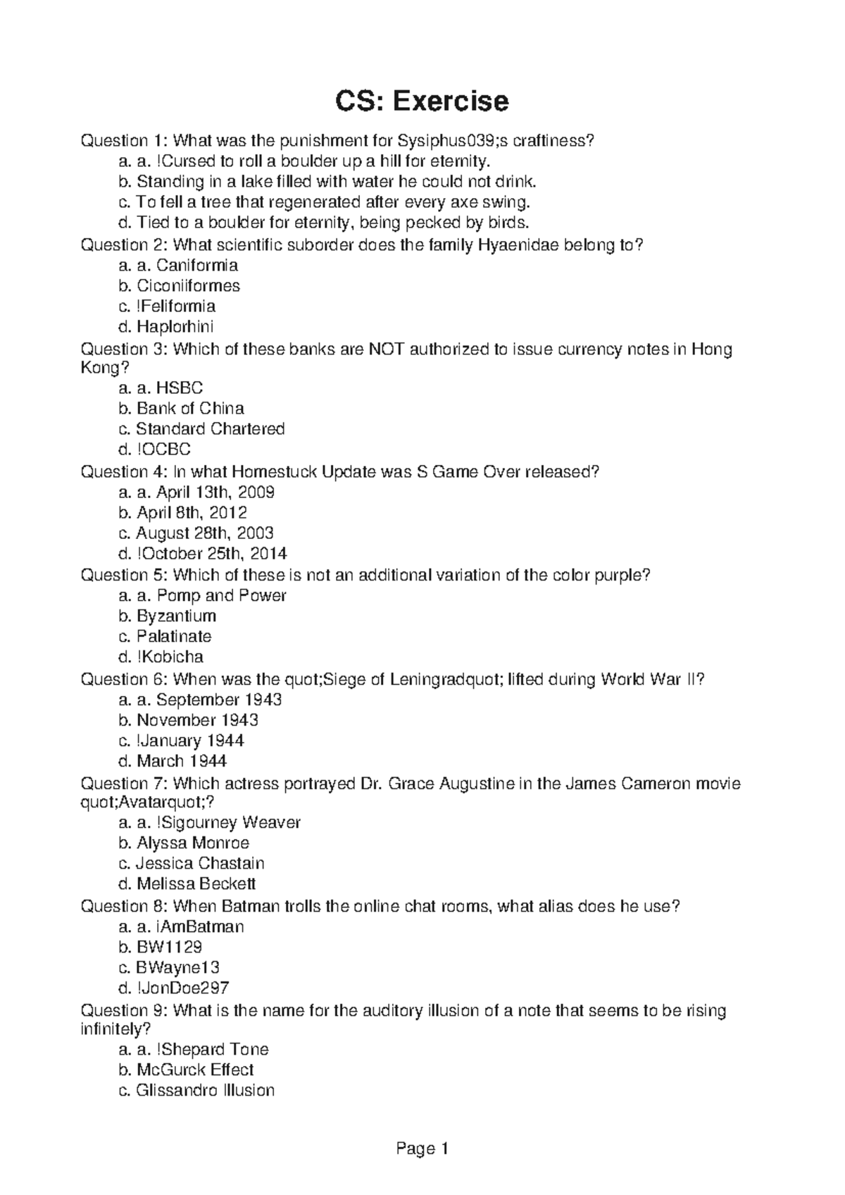 CS260 Summary 2 - CS: Exercise Question 1: What was the punishment for ...