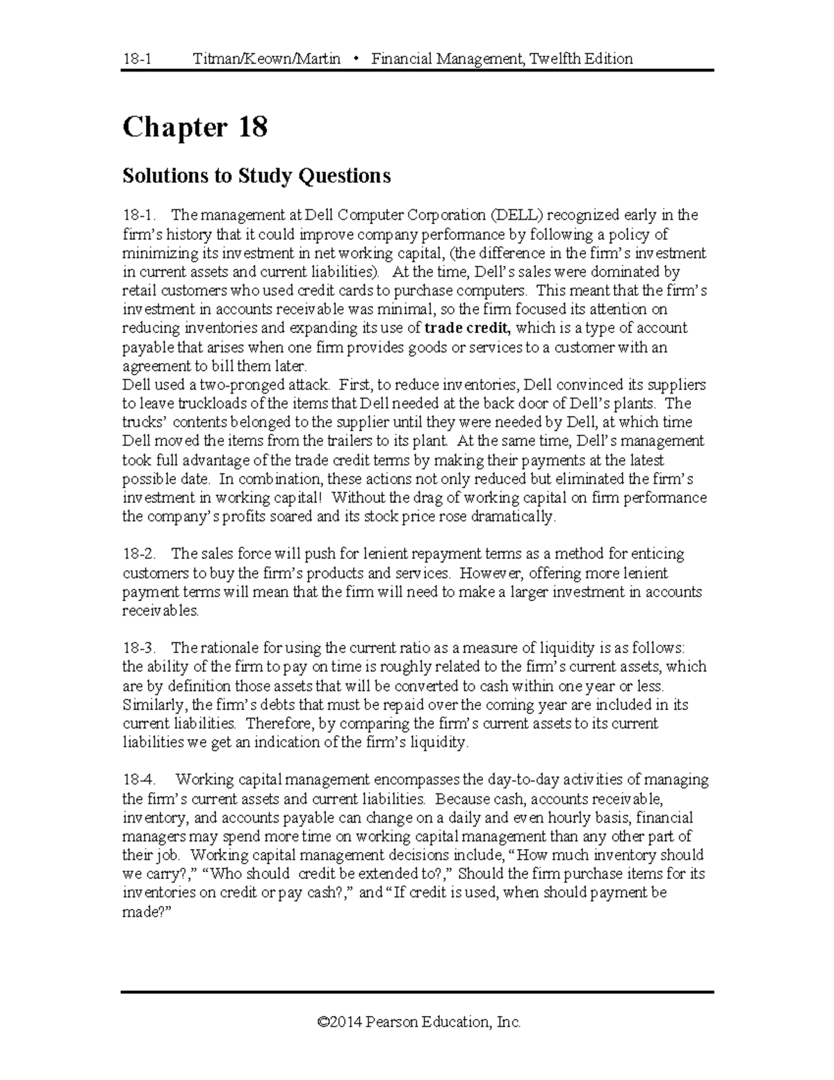 Titman Fin Man 12e Chapter 18 Study Question Solutions(2) - Chapter 18 ...