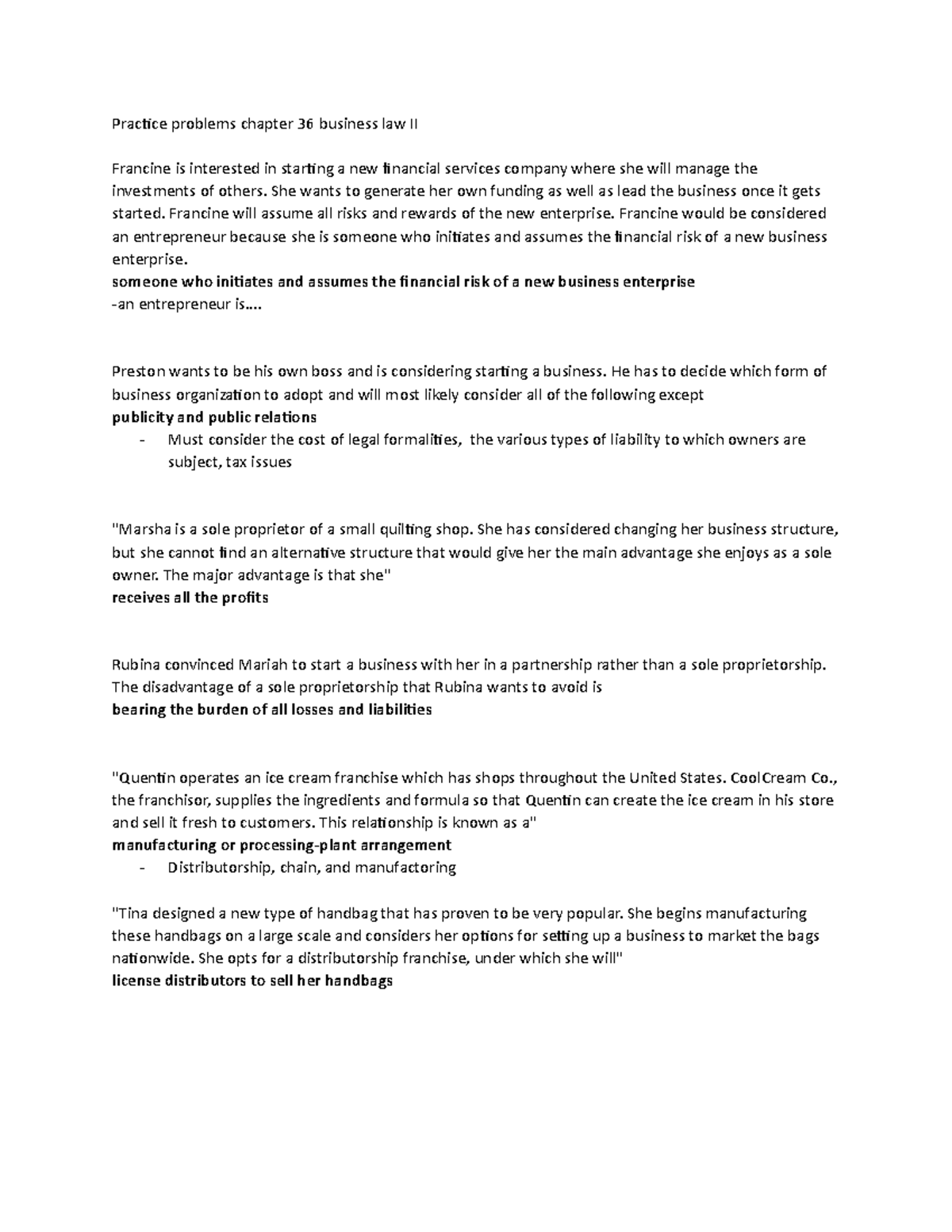 Master questions for blaw II exam 3 - Practice problems chapter 36 ...