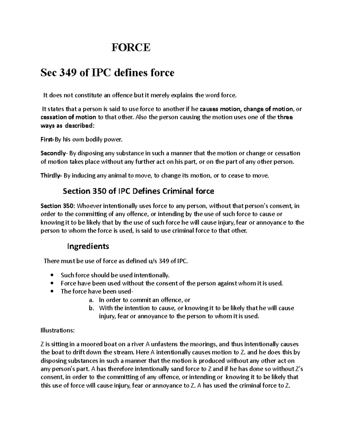 Assault and criminal force IPC - FORCE Sec 349 of IPC defines force It ...