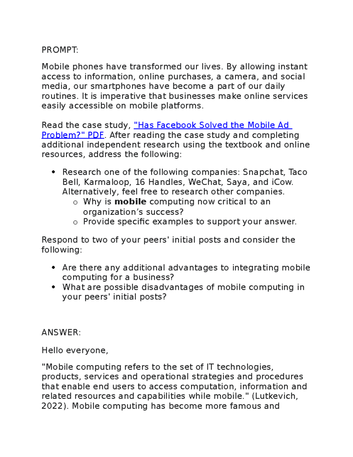 IT-210 Module 4-1 Discussion - PROMPT: Mobile phones have transformed ...