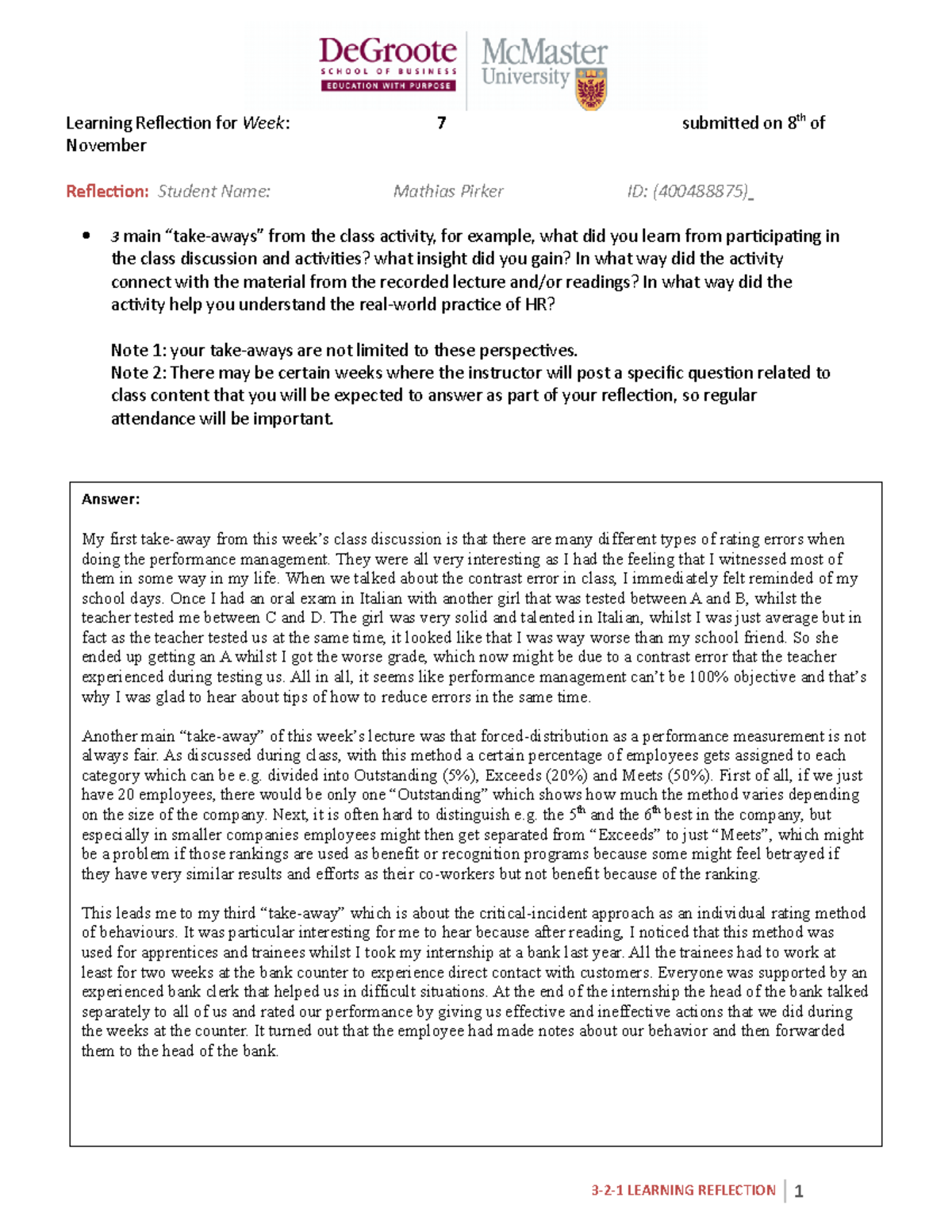 Learning Reflection Template - Learning Reflection for Week: 7 ...