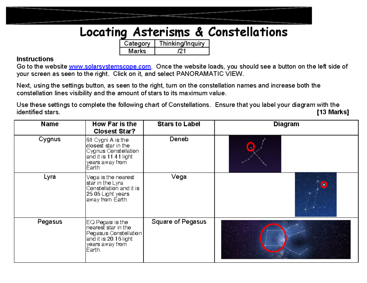 AP Locating Asterisms Constellations - ame: Locating Asterisms ...