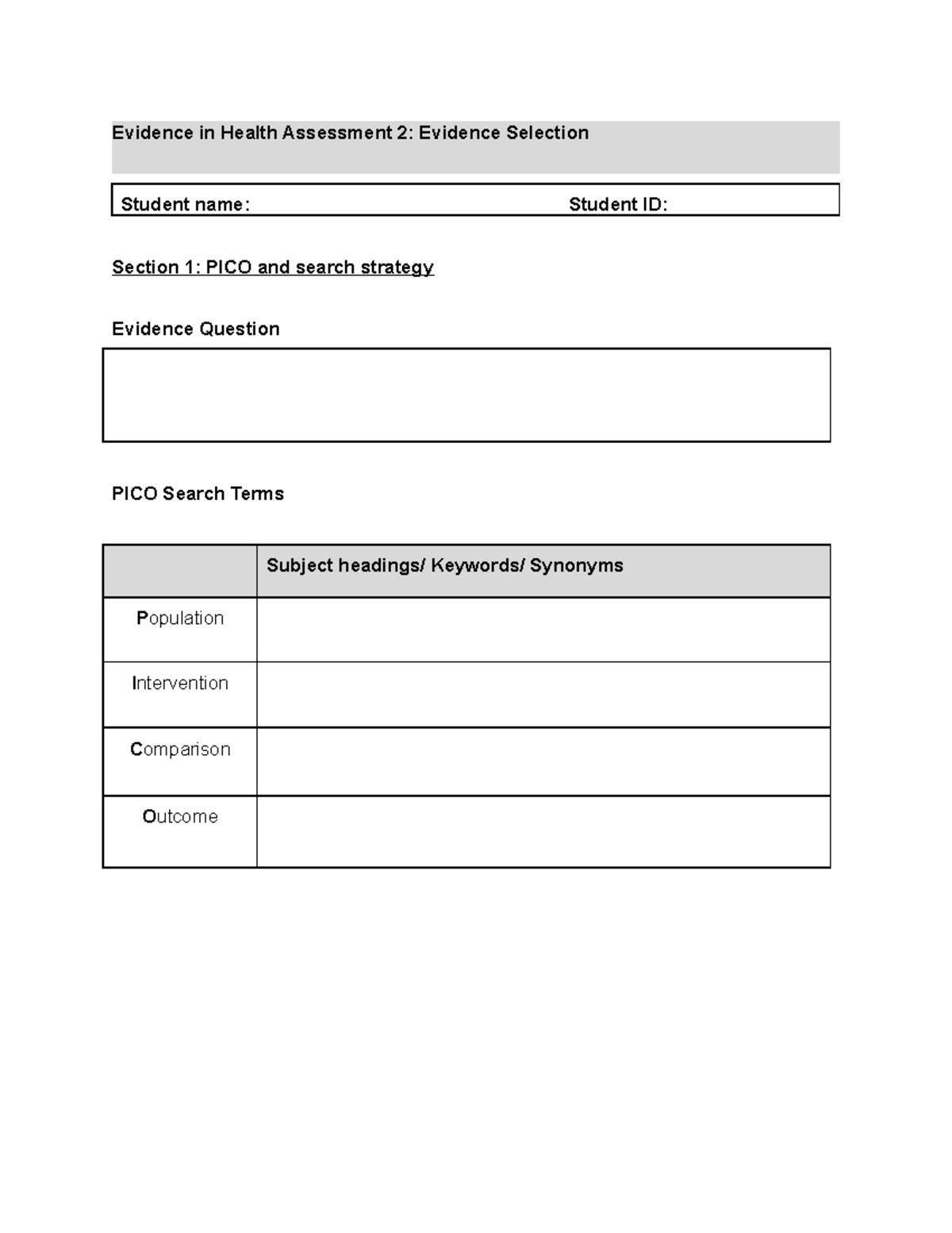 Assessment 2 Evidence Selection Assignment Template - Evidence in ...