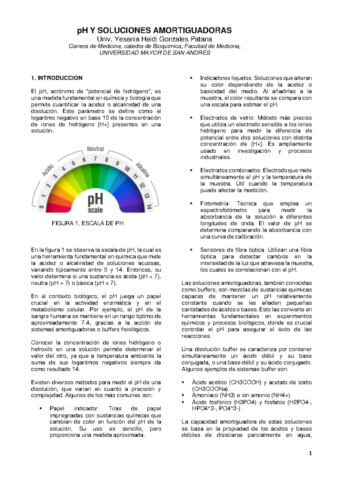 pH y soluciones amortiguadoras - 1. INTRODUCCION El pH, acrónimo de "potencial de - Studocu