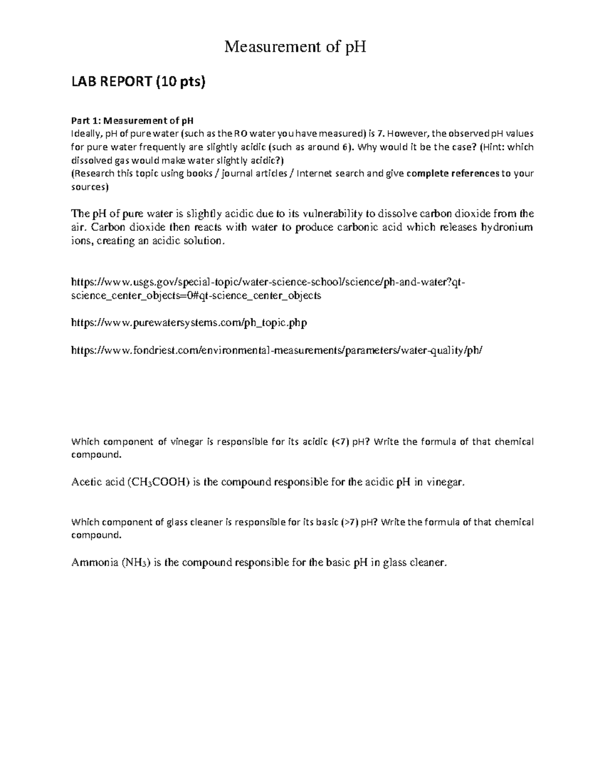 Measurement of p H and Electrolytic Conductivity - Warning: TT ...