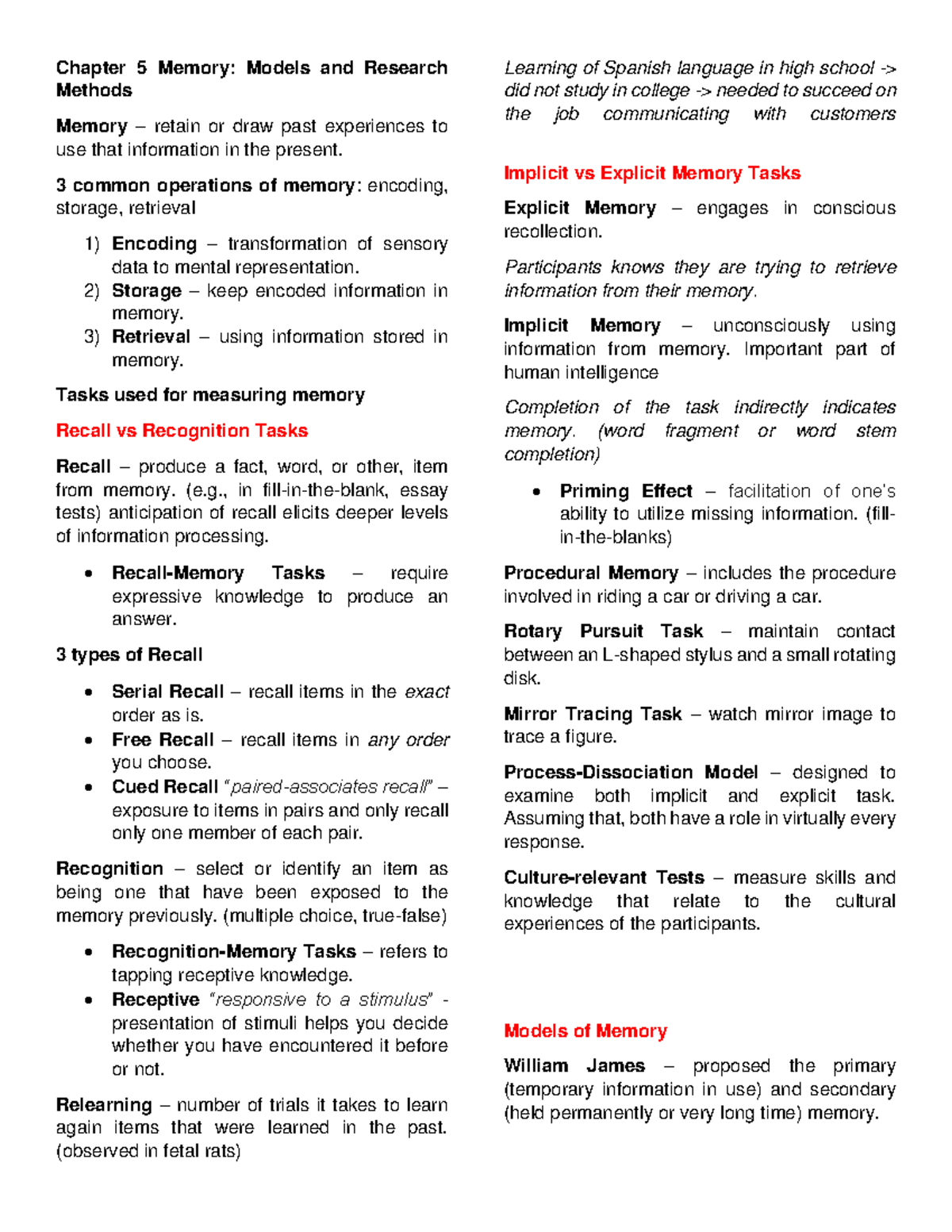 Memory: Models and Research Methods - Chapter 5 Memory: Models and Research Methods Memory ...