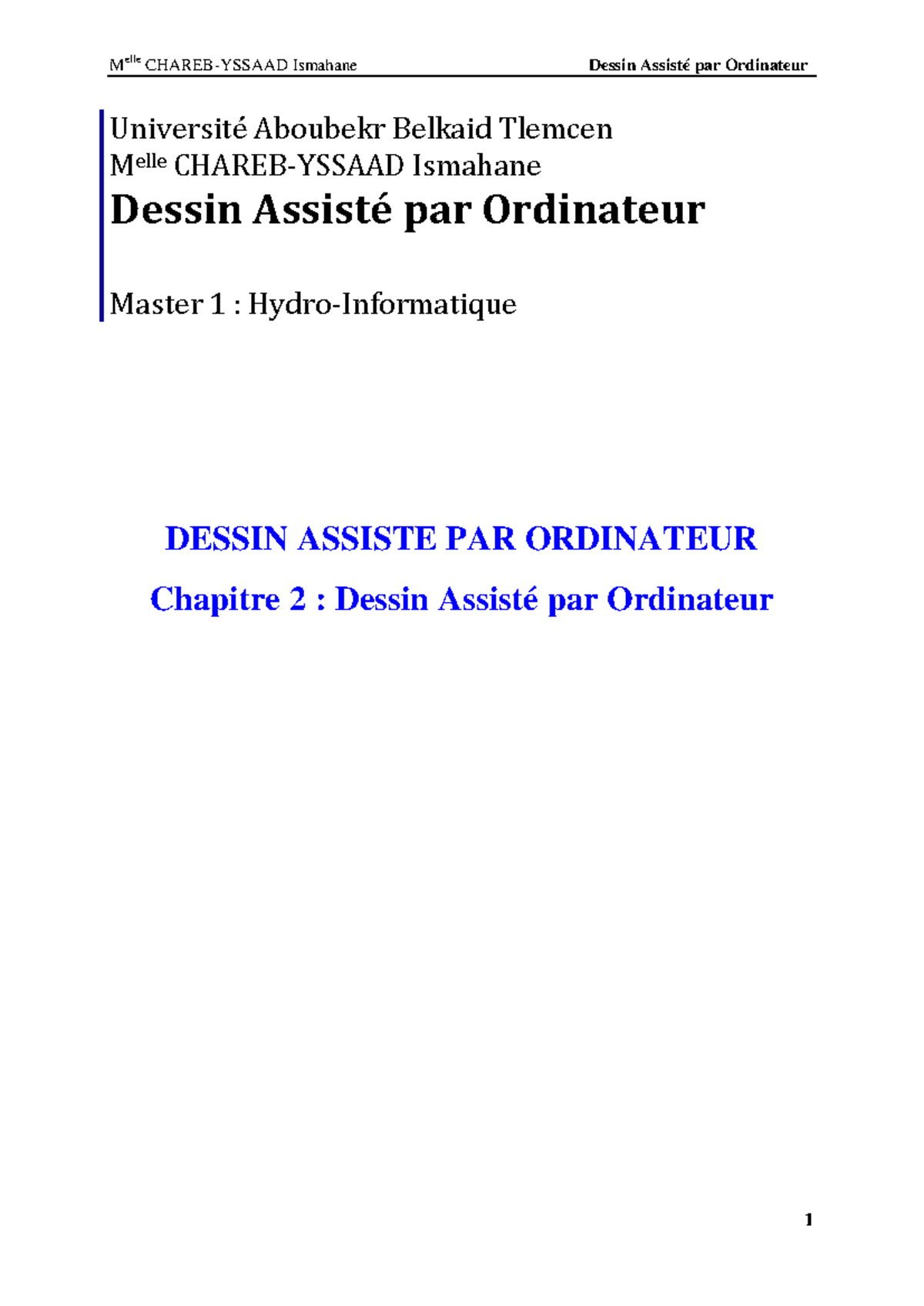 Chapitre 2 Dessin Assisté par ordinateur - Université Aboubekr Belkaid ...