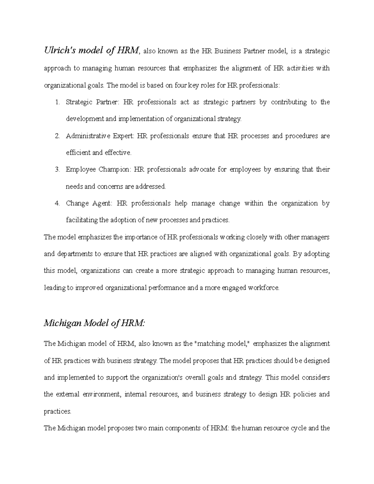 MGT301 Notes - Ulrich's model of HRM, also known as the HR Business ...