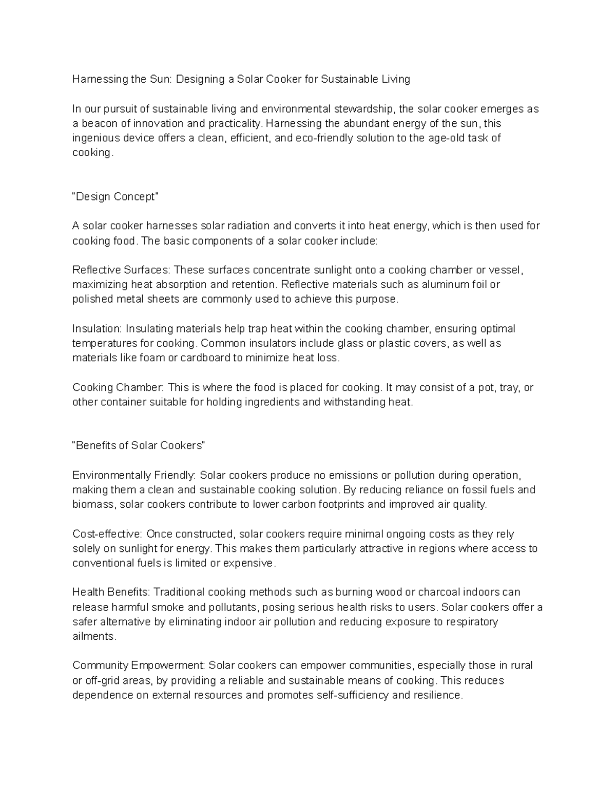 Designing a solar cooker project - Harnessing the Sun: Designing a ...