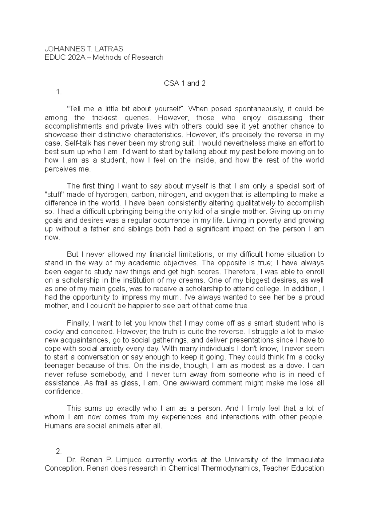 CSA 1and 2 Methods of Research - JOHANNES T. LATRAS EDUC 202A – Methods ...