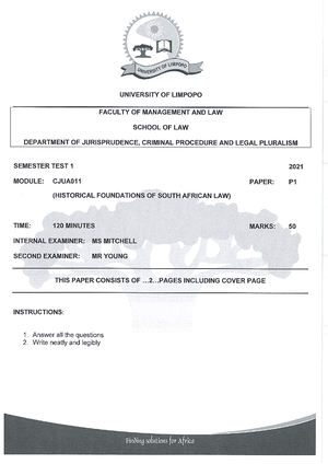 CJUA012 TEST 1 2021 - Past question paper - UNIVERSITY OF LIMPOPO ...