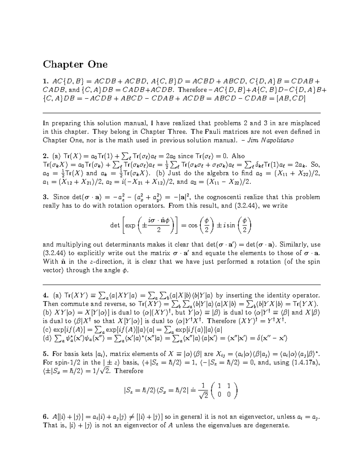 Sakurai - Solutions Manual - Chapter One 1. AC{D, B} = ACDB + ACBD, A{C ...