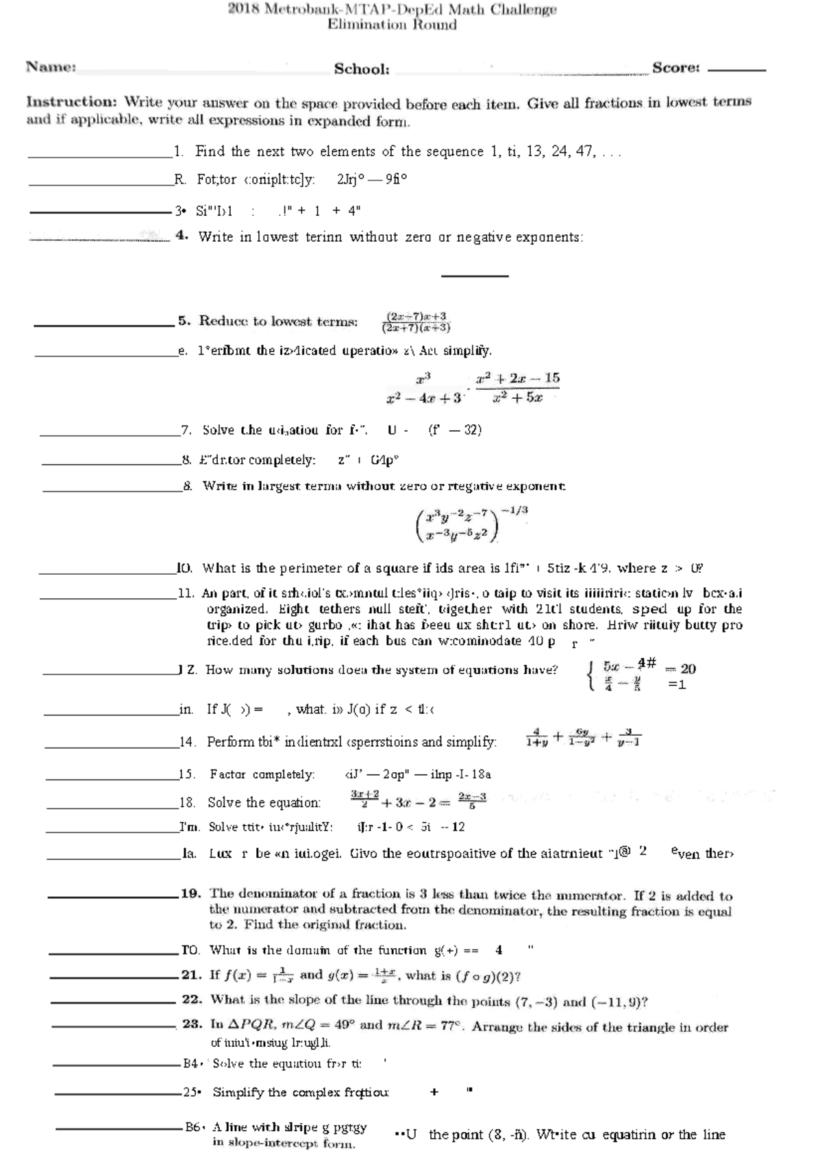 2018 MTAP Elimination Round Grade 8 Questions WITH Answer KEY - 1. Find ...