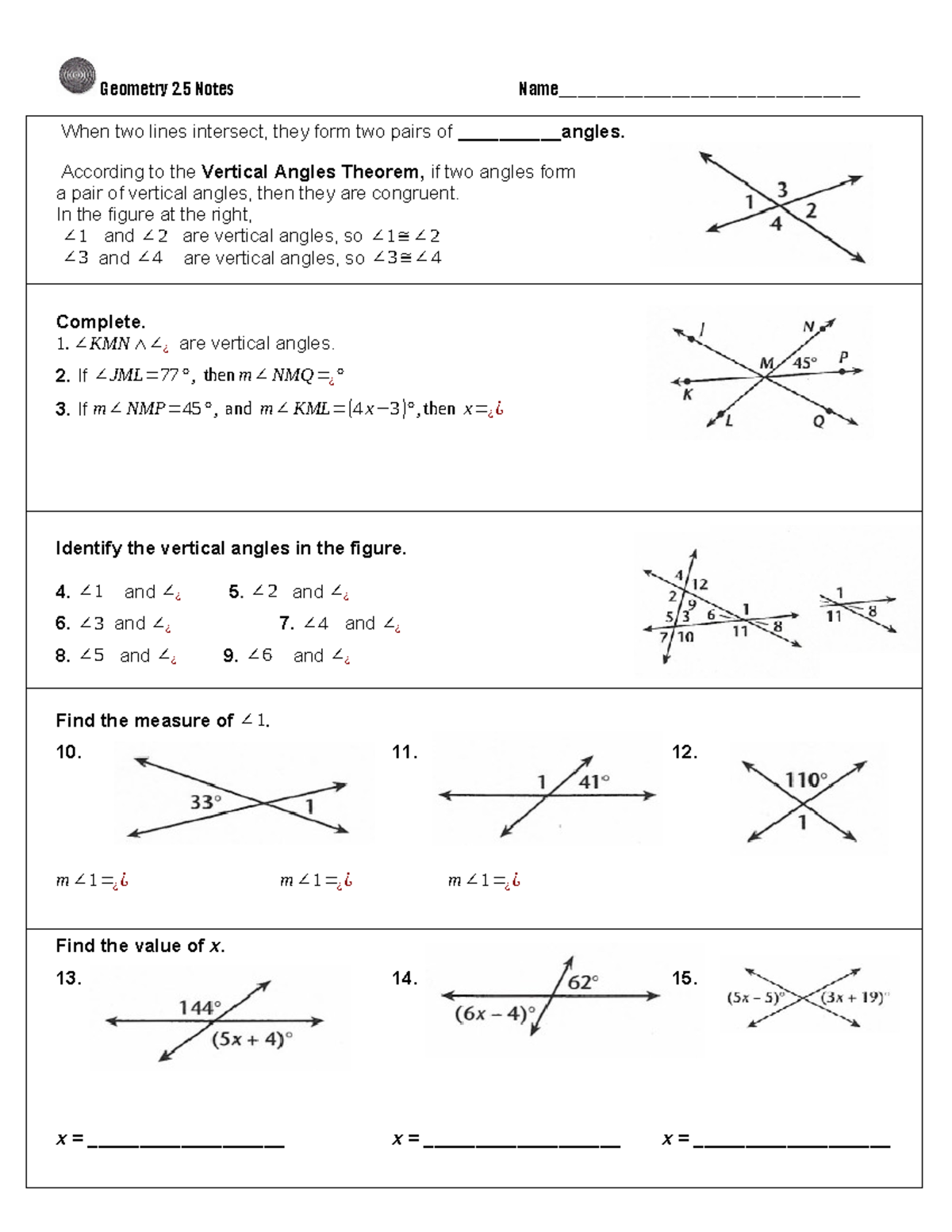 2.5 notes - Geometry 2 Notes Name________________________________ When ...