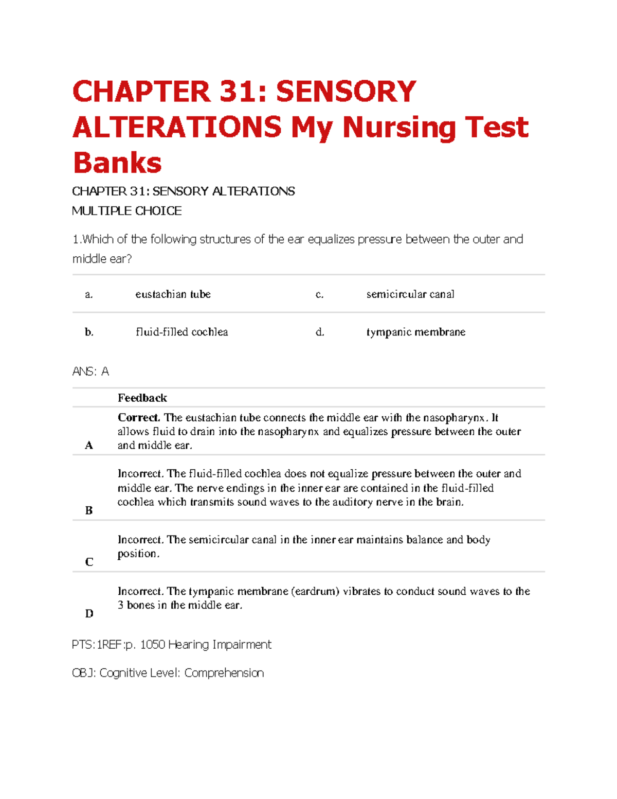 Chapter 31 - Sensory Alterations - CHAPTER 31: SENSORY ALTERATIONS My ...