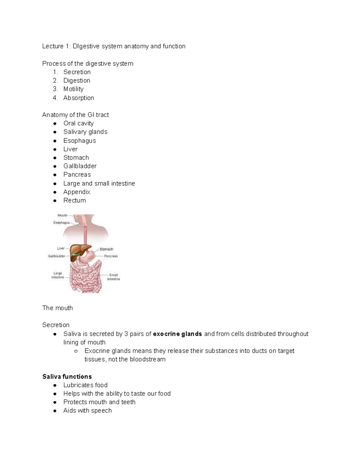 Gastrointestinal physio - Lecture 1: DIgestive system anatomy and ...