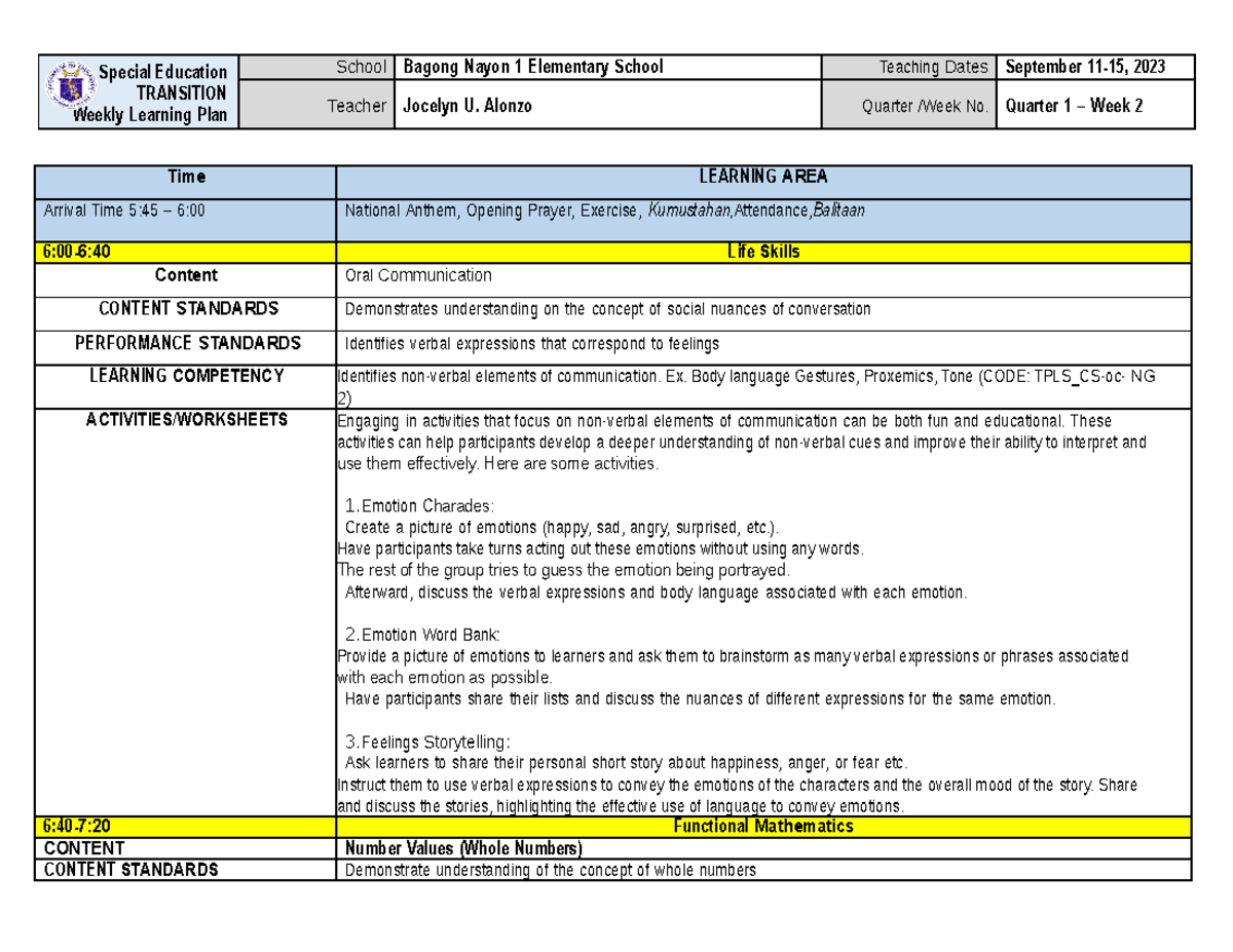 WLP September-11-15 Jocelyn-U - Special Education TRANSITION Weekly ...