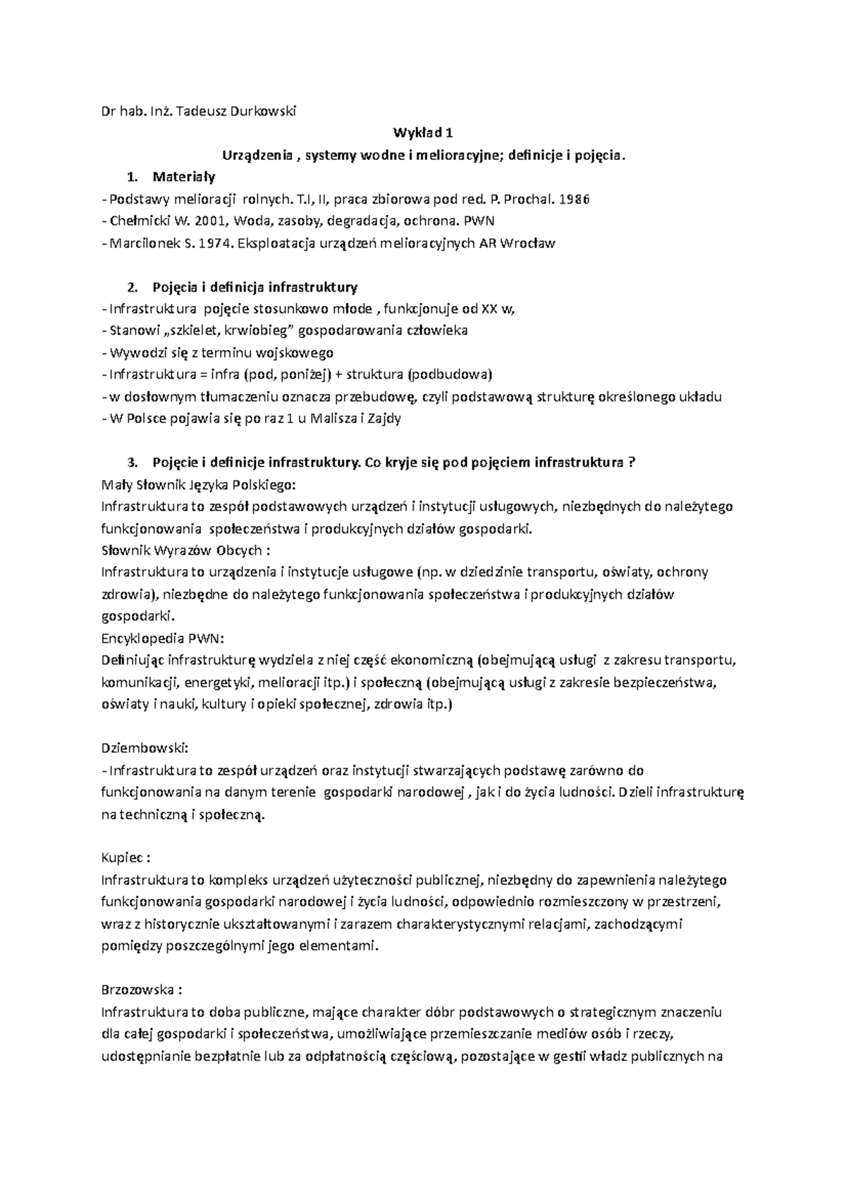 Wykład 1 26.02.14 r - Dr hab. Inż. Tadeusz Durkowski Wykład 1 ...