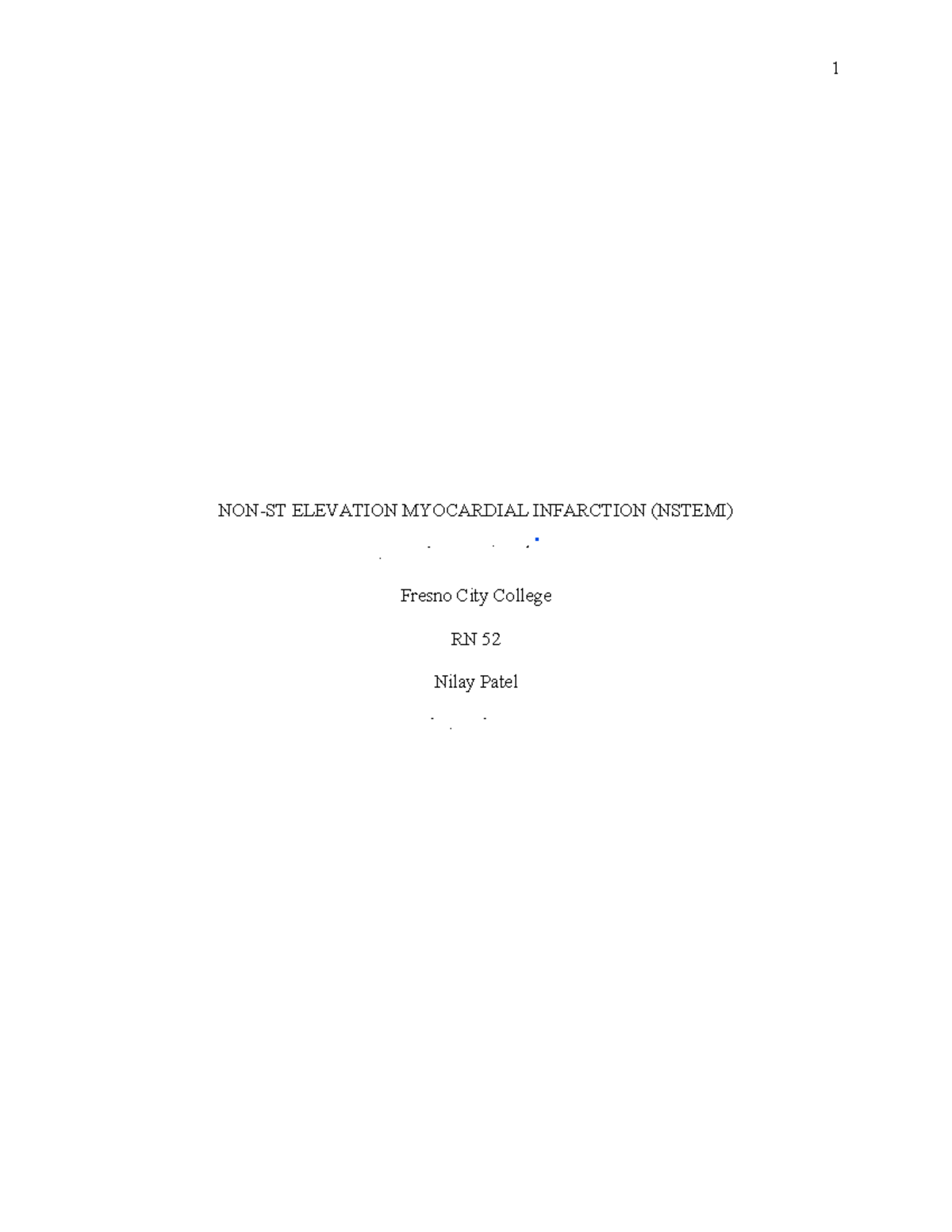 Case study Example - NON-ST ELEVATION MYOCARDIAL INFARCTION (NSTEMI ...