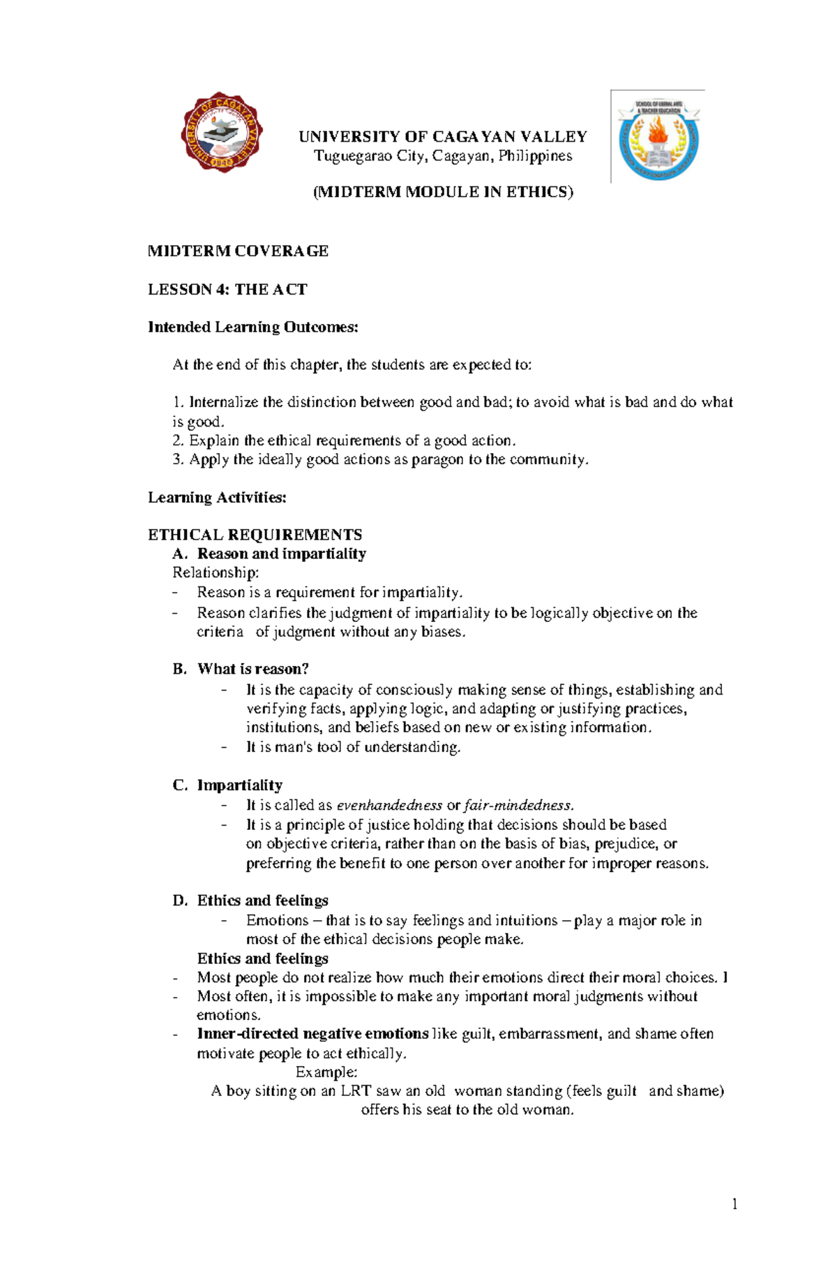 Midterm Ethics Modules Revised - UNIVERSITY OF CAGAYAN VALLEY ...