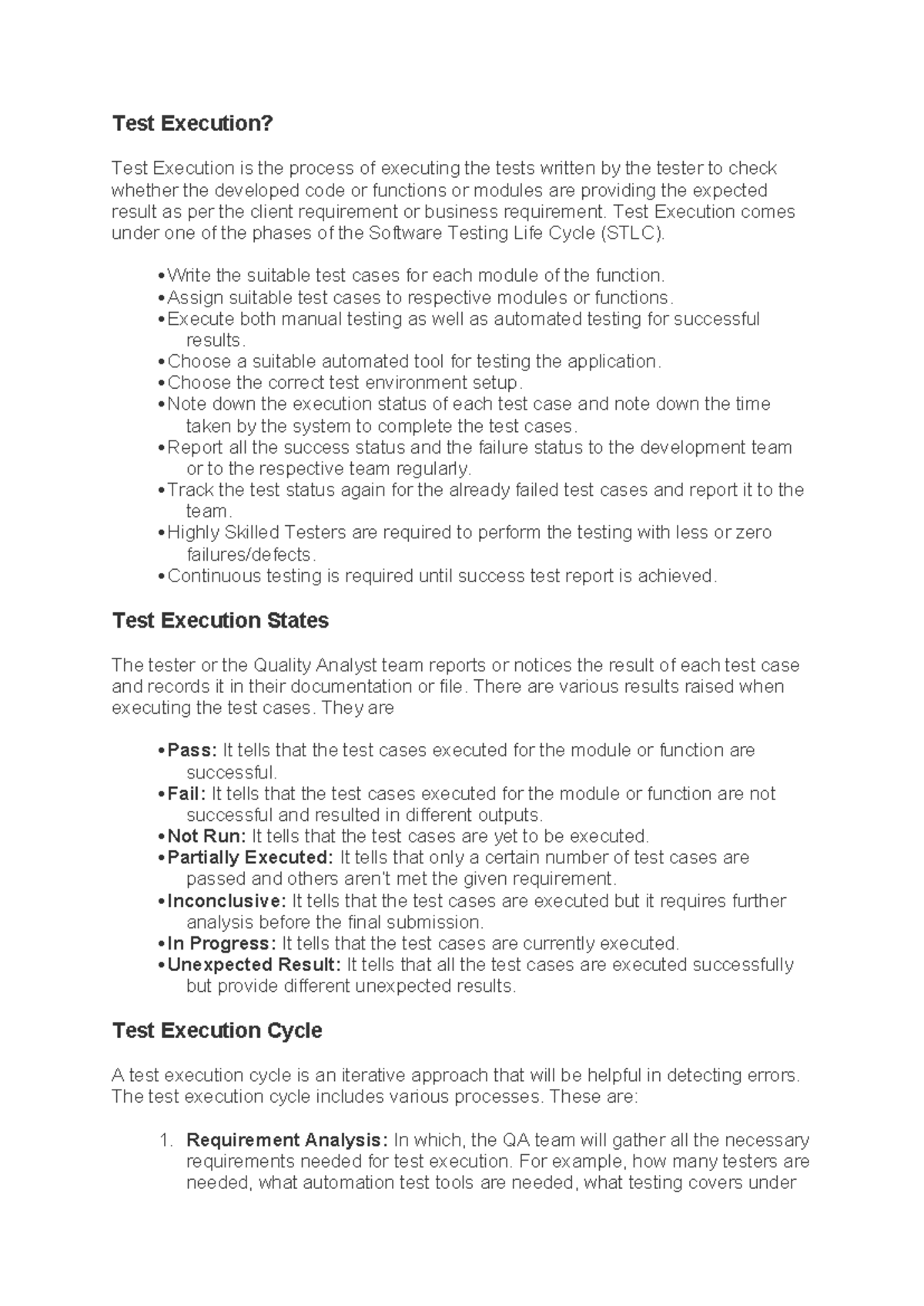 Software testing - Test Execution? Test Execution is the process of ...