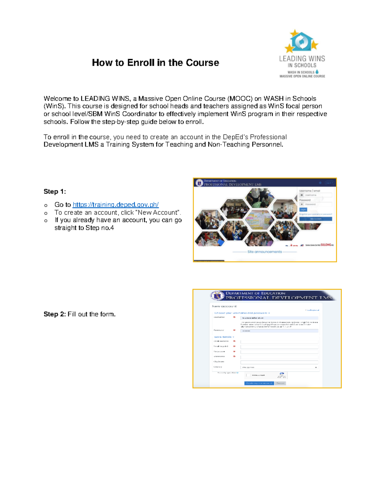 How-to-Enroll Leading-Win S-Course Region-1 - How to Enroll in the ...