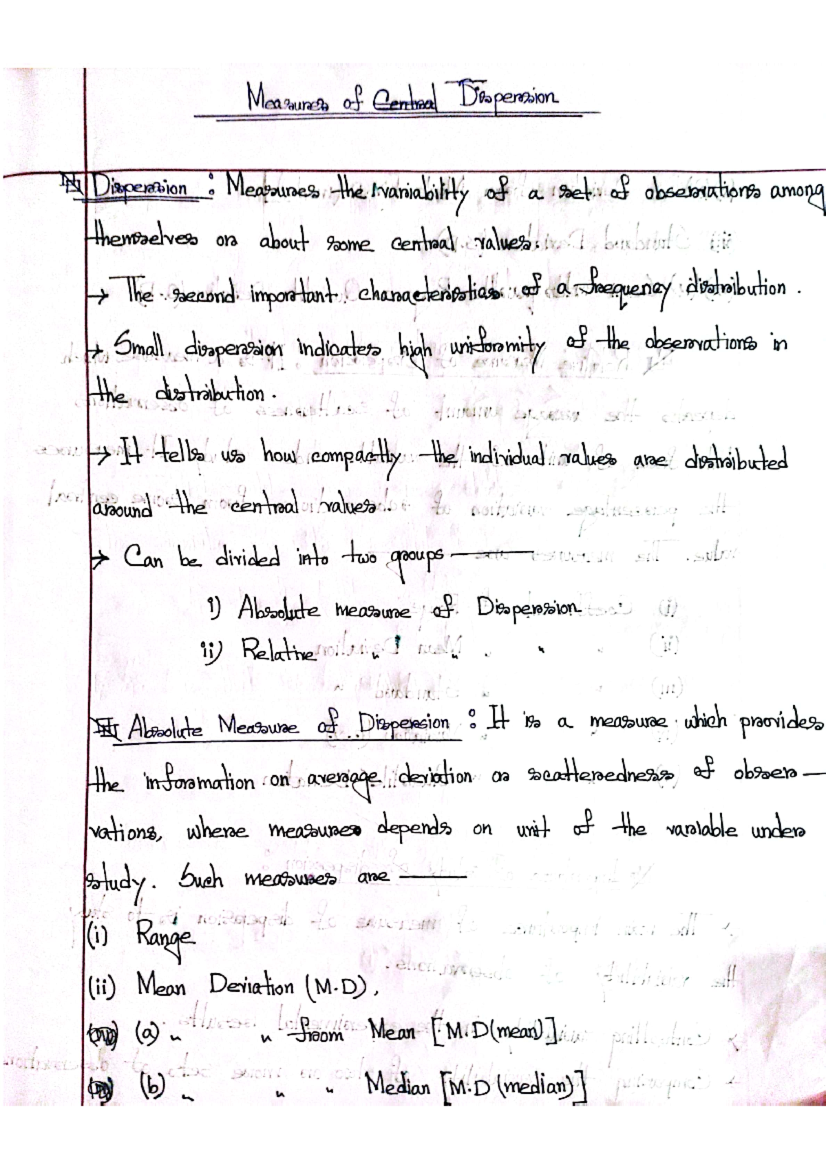 Measure of Dispersion (NOTE) - Measures of Central Dispension N ...