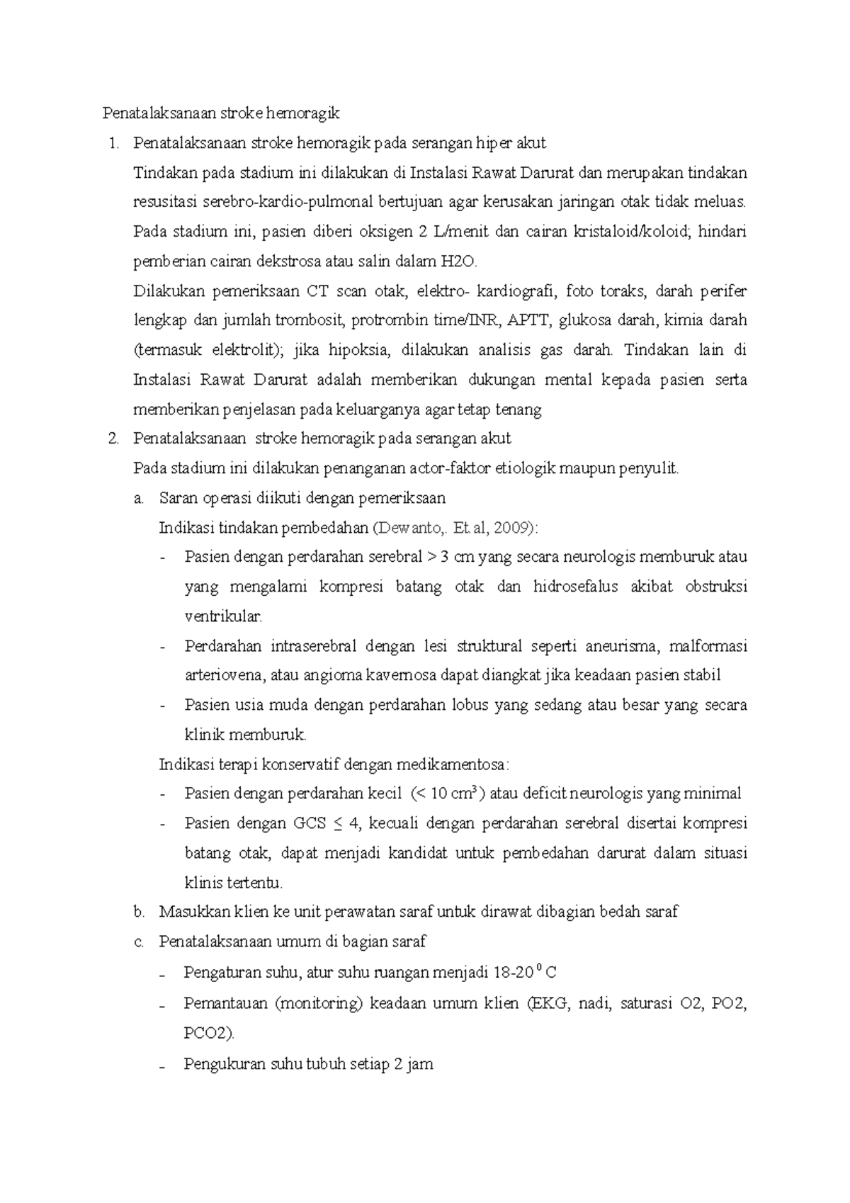 Penatalaksanaan medis stroke hemoragik - Penatalaksanaan stroke ...
