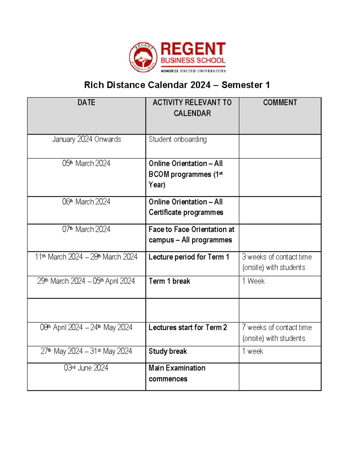 RD Calendar 1st semester 2024 new students - Rich Distance Calendar ...