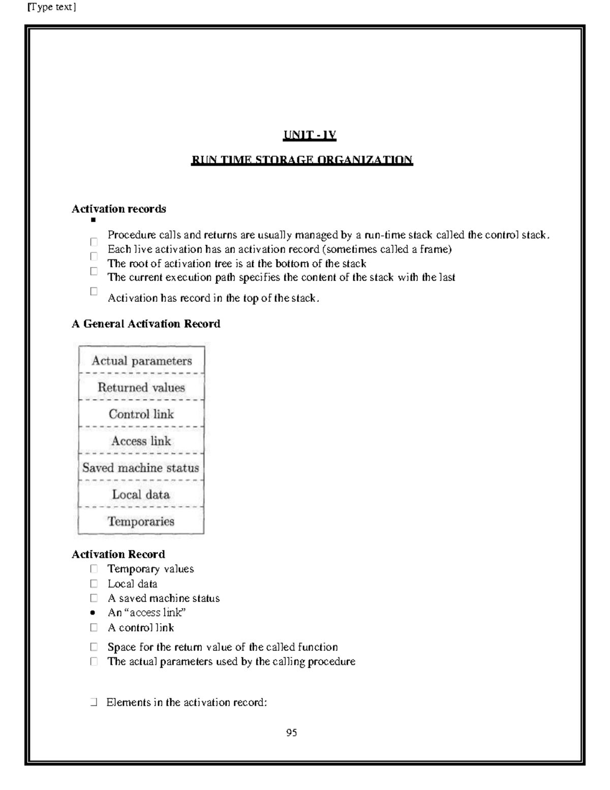 CD UNIT-IV - CD notes - UNIT - IV RUN TIME STORAGE ORGANIZATION ...