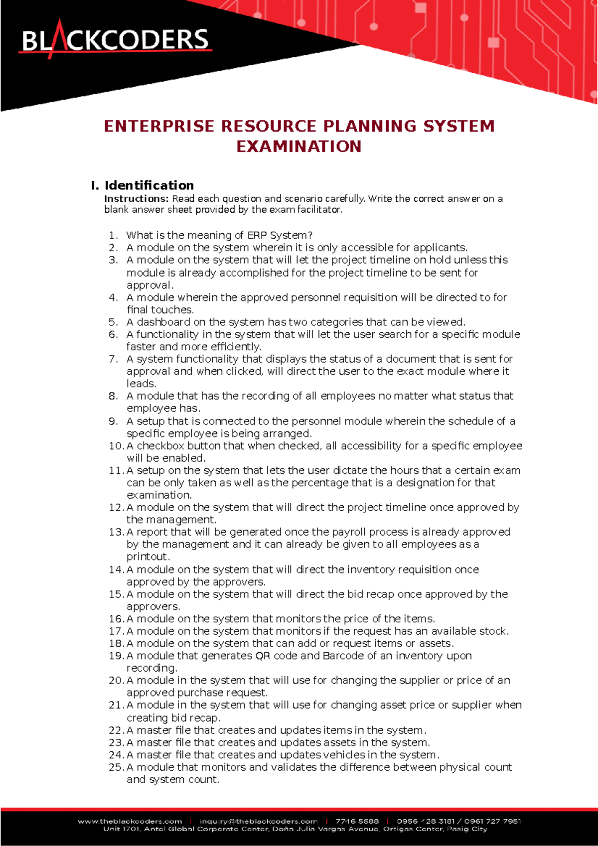 [Exam] Enterprise Resource Planning System - ENTERPRISE RESOURCE ...
