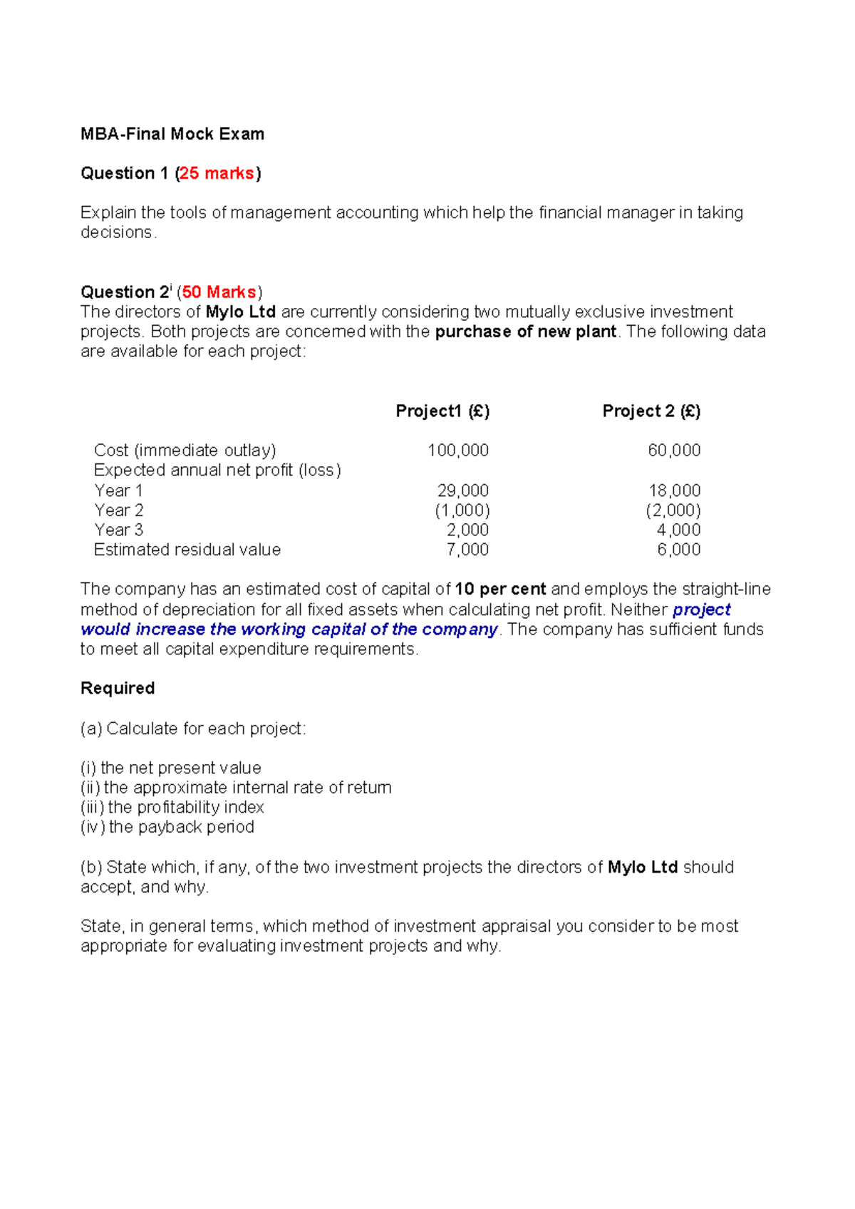 Final-Mock1-Answer - Reviewer - MBA-Final Mock Exam Question 1 (25 ...