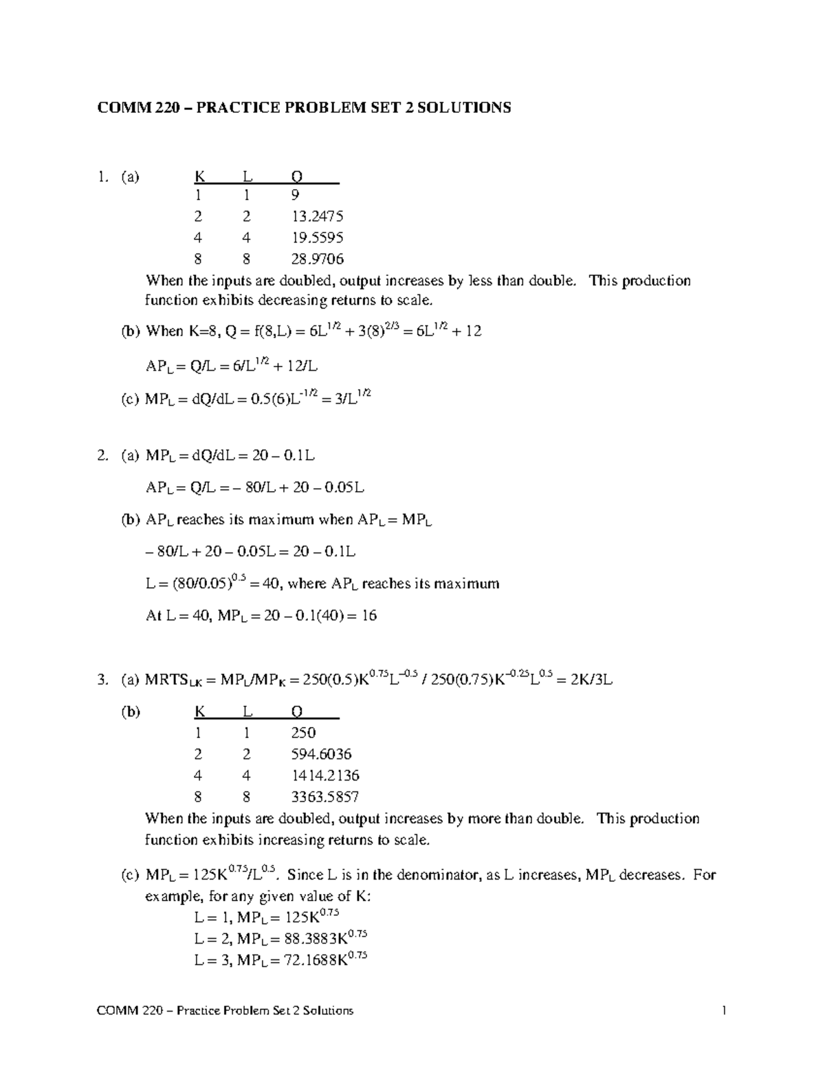 COMM220 Practice Problem Set 2 - Solutions - COMM 220 – Practice Problem Set 2 Solutions 1 COMM ...