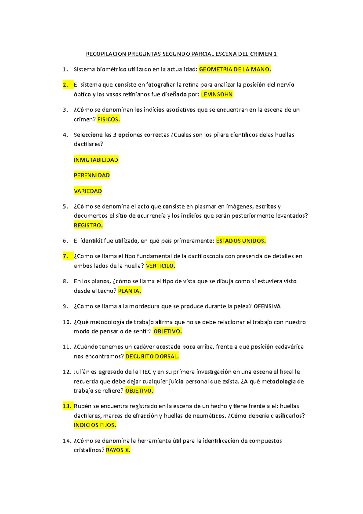 Preguntero 2º parcial escena del crimen 1 - RECOPILACION PREGUNTAS ...