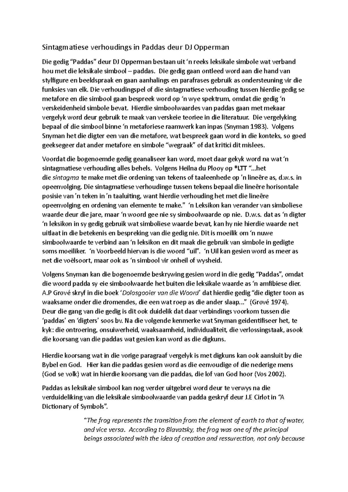 Paddas Opstel in letterkunde - Sintagmatiese verhoudings in Paddas deur ...