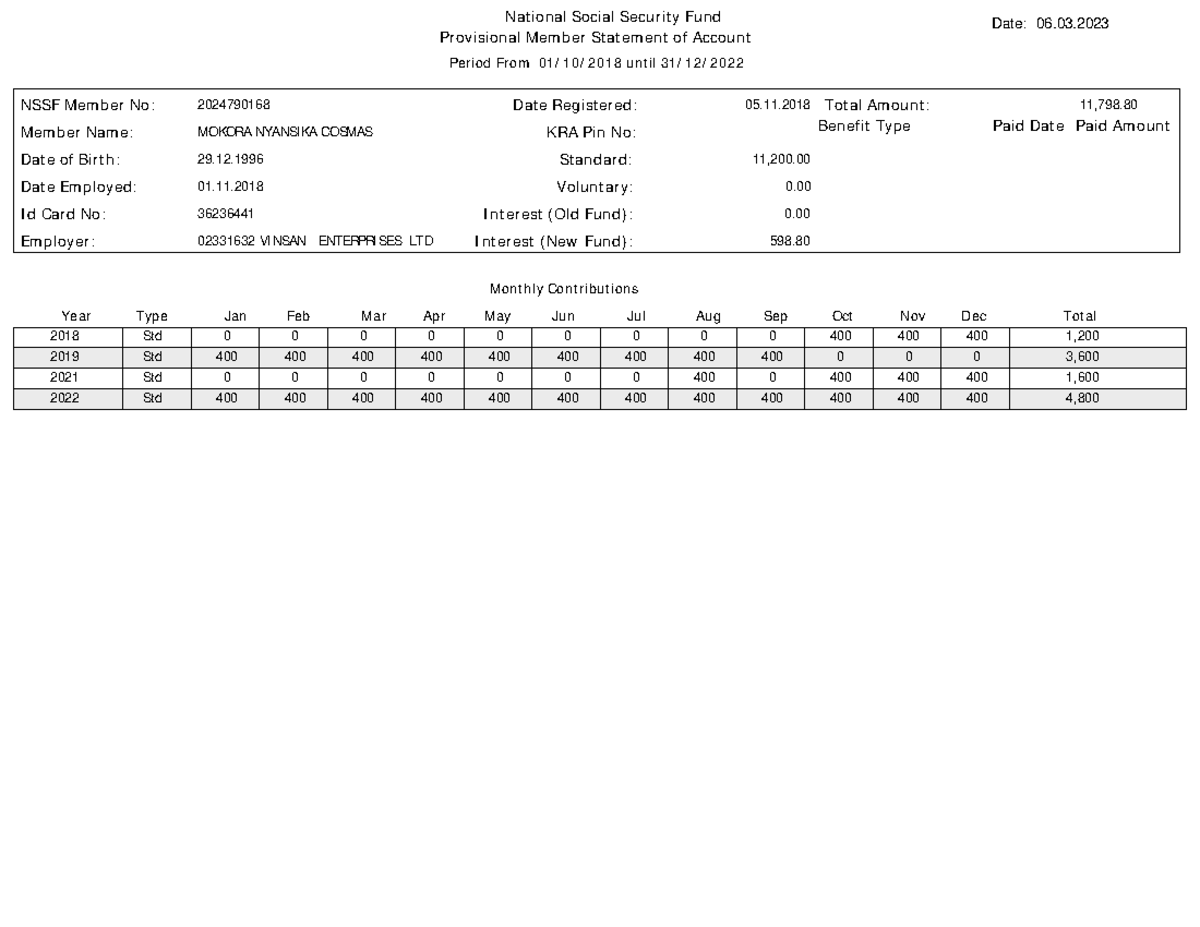 Statement - Reference - Provisional Member Statement of Account Member Name: Date of Birth: Date ...