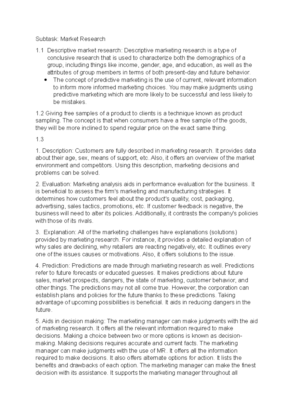 Subtask - notes - Subtask: Market Research 1 Descriptive market ...