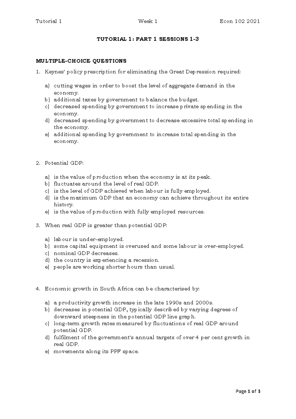 Tutorial 1 - ECON102 - UKZN - Studocu