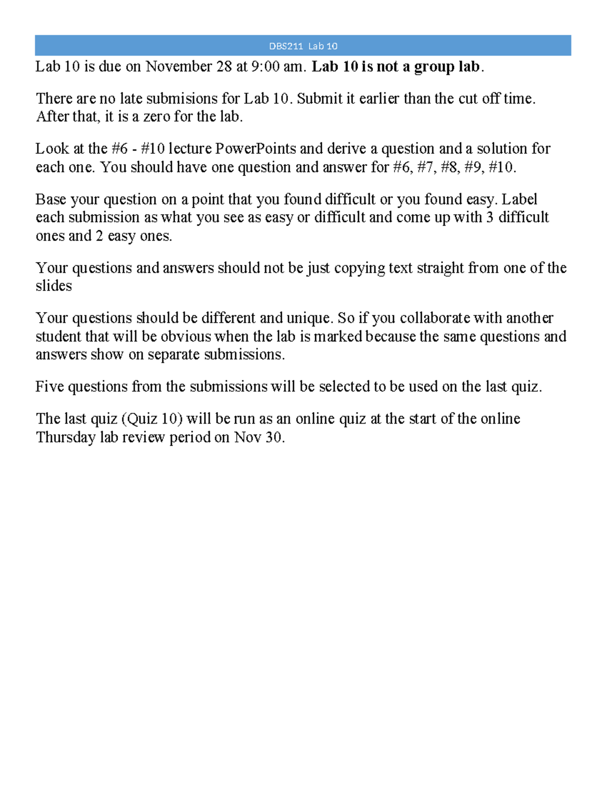 Lab10F23 - bghgh - Lab 10 is due on November 28 at 9:00 am. Lab 10 is ...