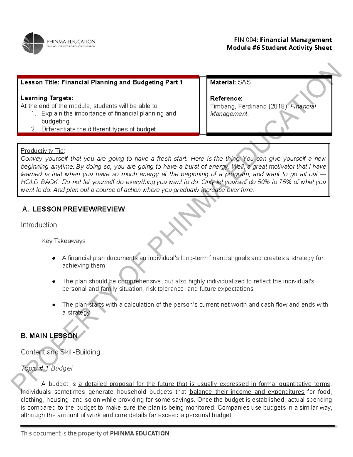 FIN 004 Module #6 SAS - Finance Accounting BSBA Financial Management ...