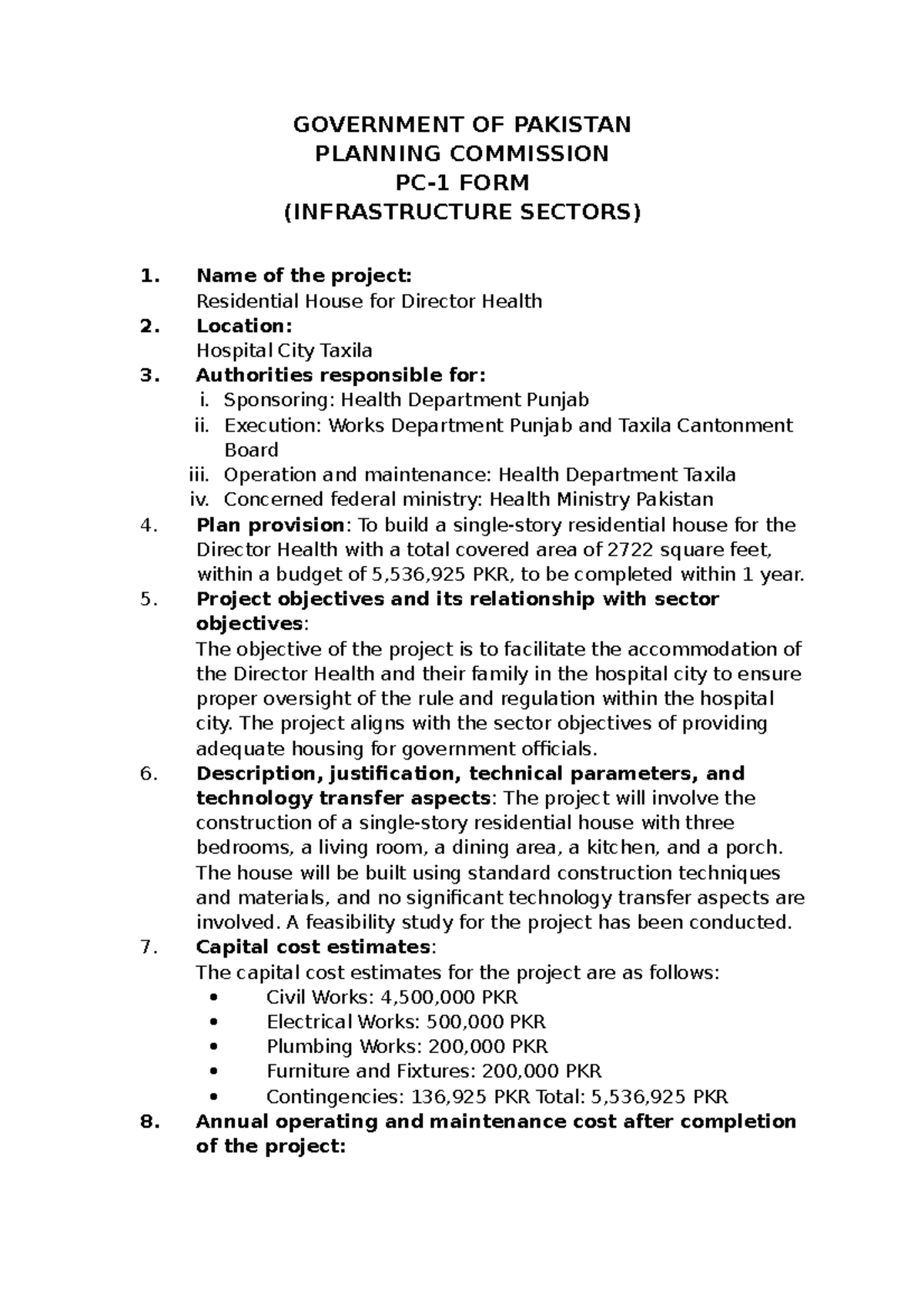 Zohair pc1 - sas - GOVERNMENT OF PAKISTAN PLANNING COMMISSION PC-1 FORM ...
