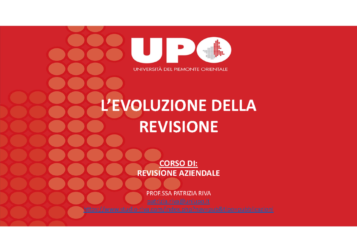 Levoluzione della revisione - L’EVOLUZIONE DELLA REVISIONE CORSO DI ...