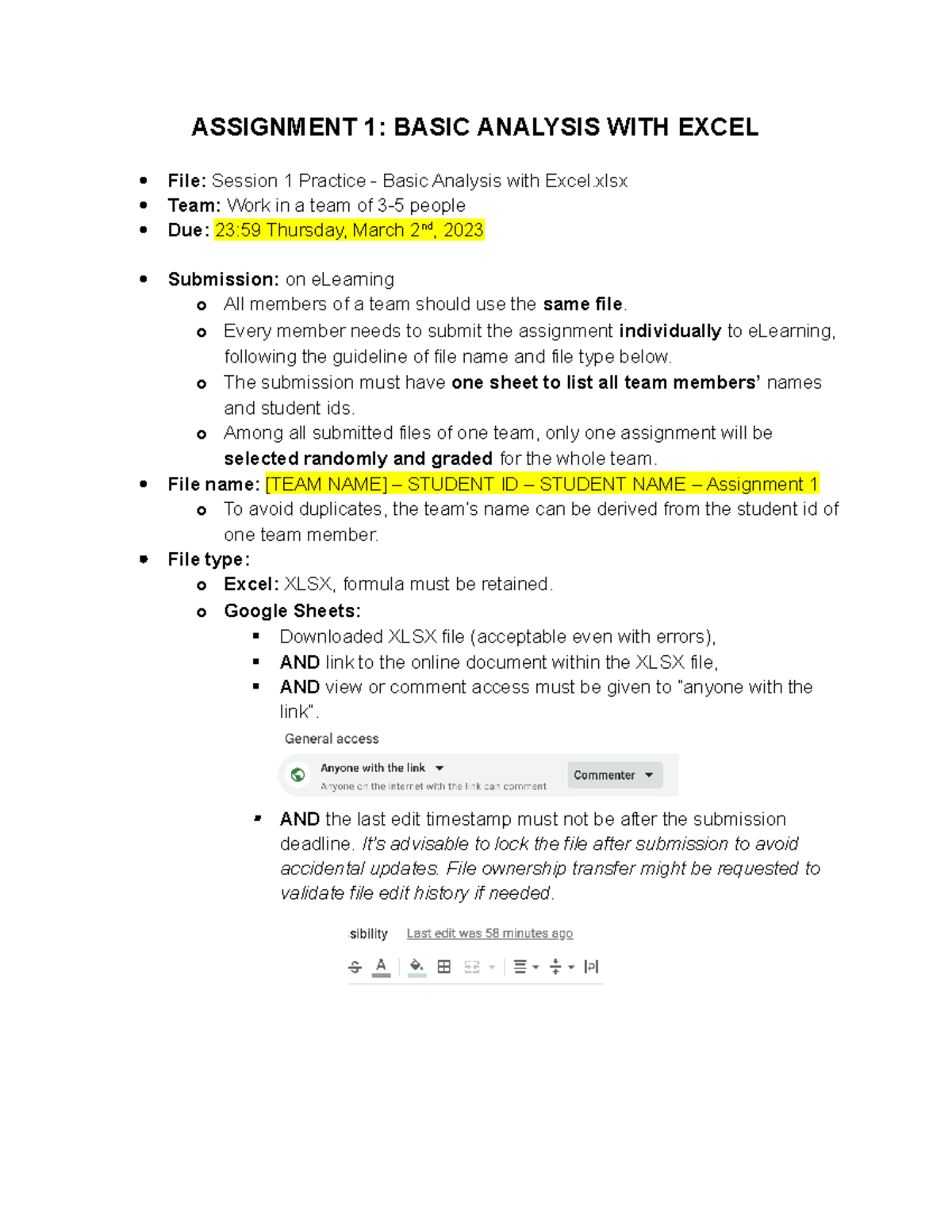 Assignment 1 Guideline - ASSIGNMENT 1: BASIC ANALYSIS WITH EXCEL File ...