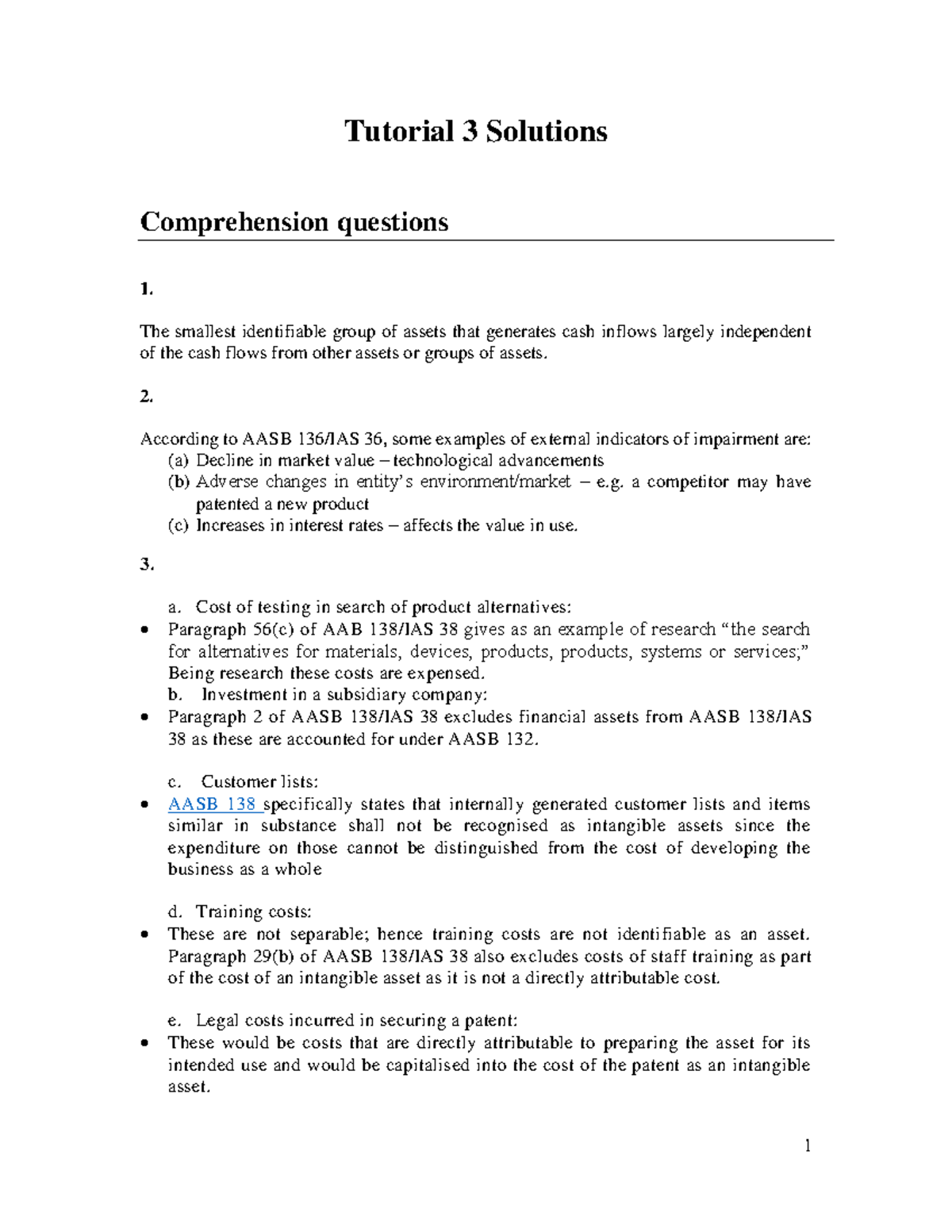 Tutorial 3 Solutions - Tutorial 3 Solutions Comprehension questions 1 ...