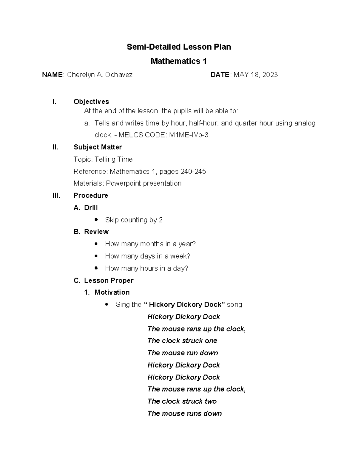 Math1lp - Semi-Detailed Lesson Plan Mathematics 1 NAME: Cherelyn A ...
